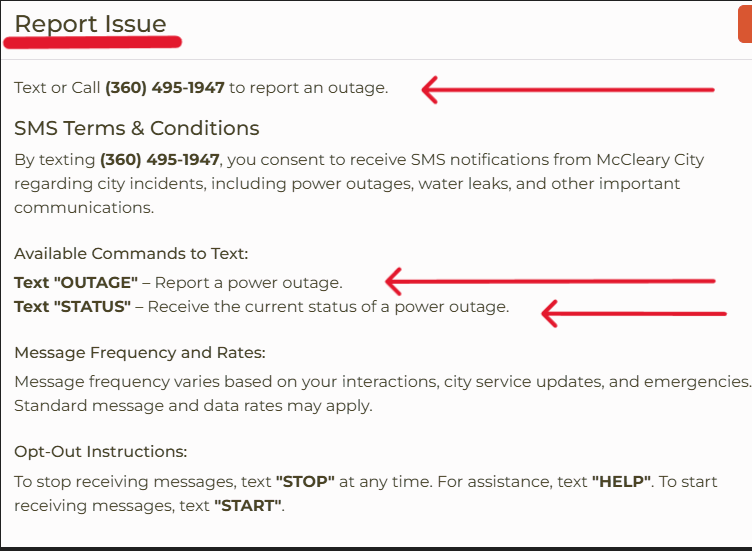 Light & Power Contact Information | McCleary Washington